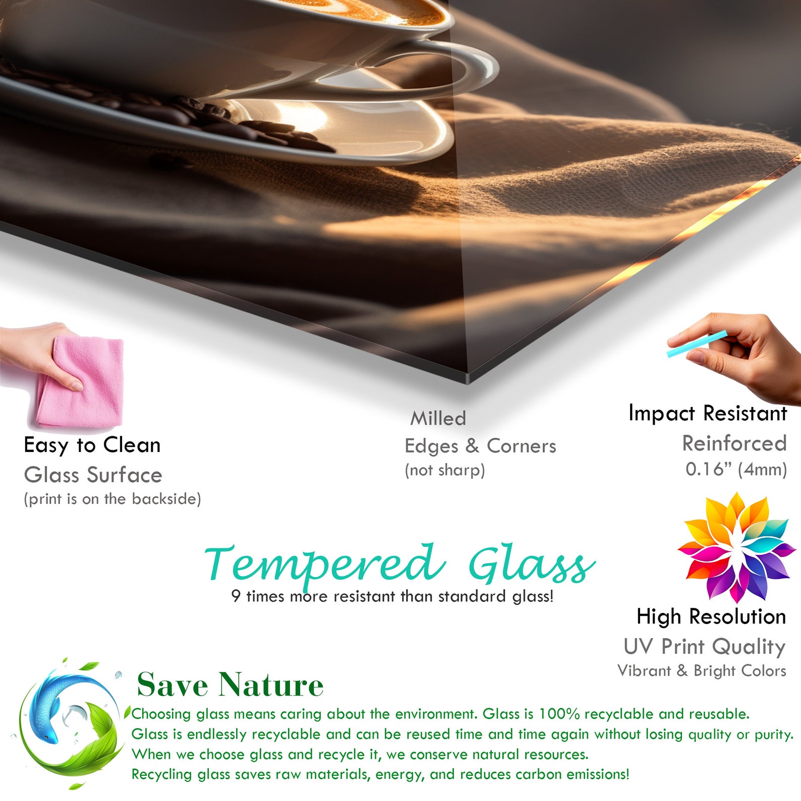 Coffee Wall Art, Cafe Decor, Kitchen Wall Decor, Tempered Glass ...