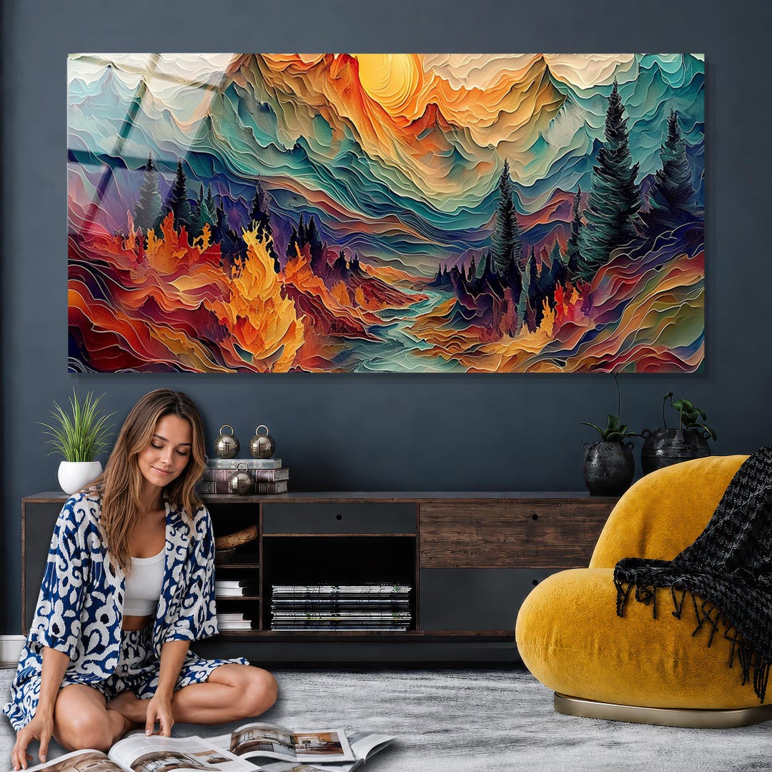 Tempered Glass Wall Decor, Colorful Mountainscape Nature Print - Etsy