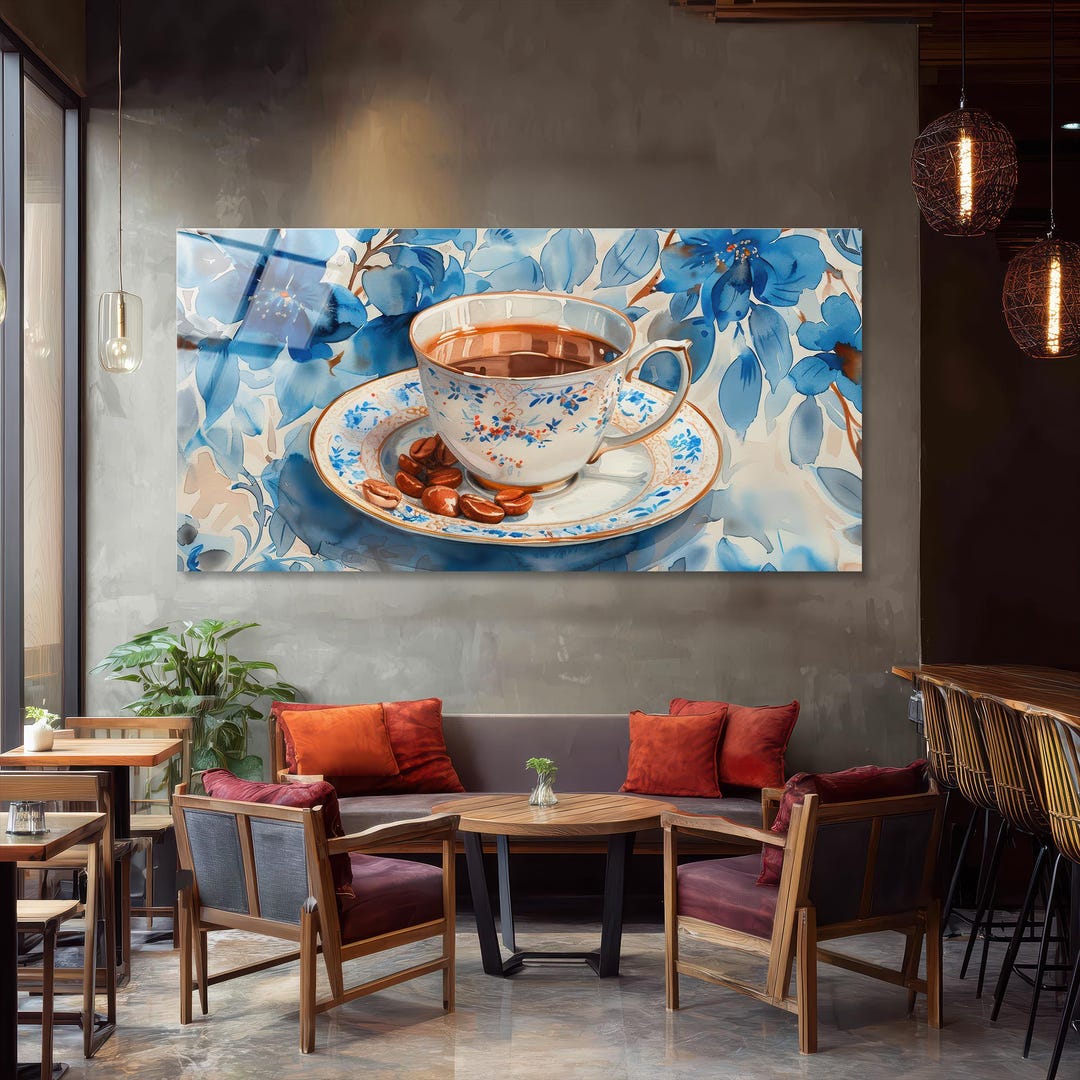 Tempered Glass Coffee Cup Wall Art, Watercolor Cafe Decor - Etsy