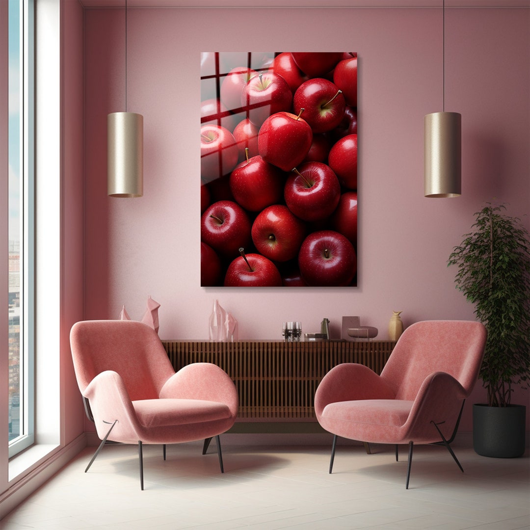 Tempered Glass Red Apple Wall Art, Kitchen Wall Decor, Apples Pattern ...