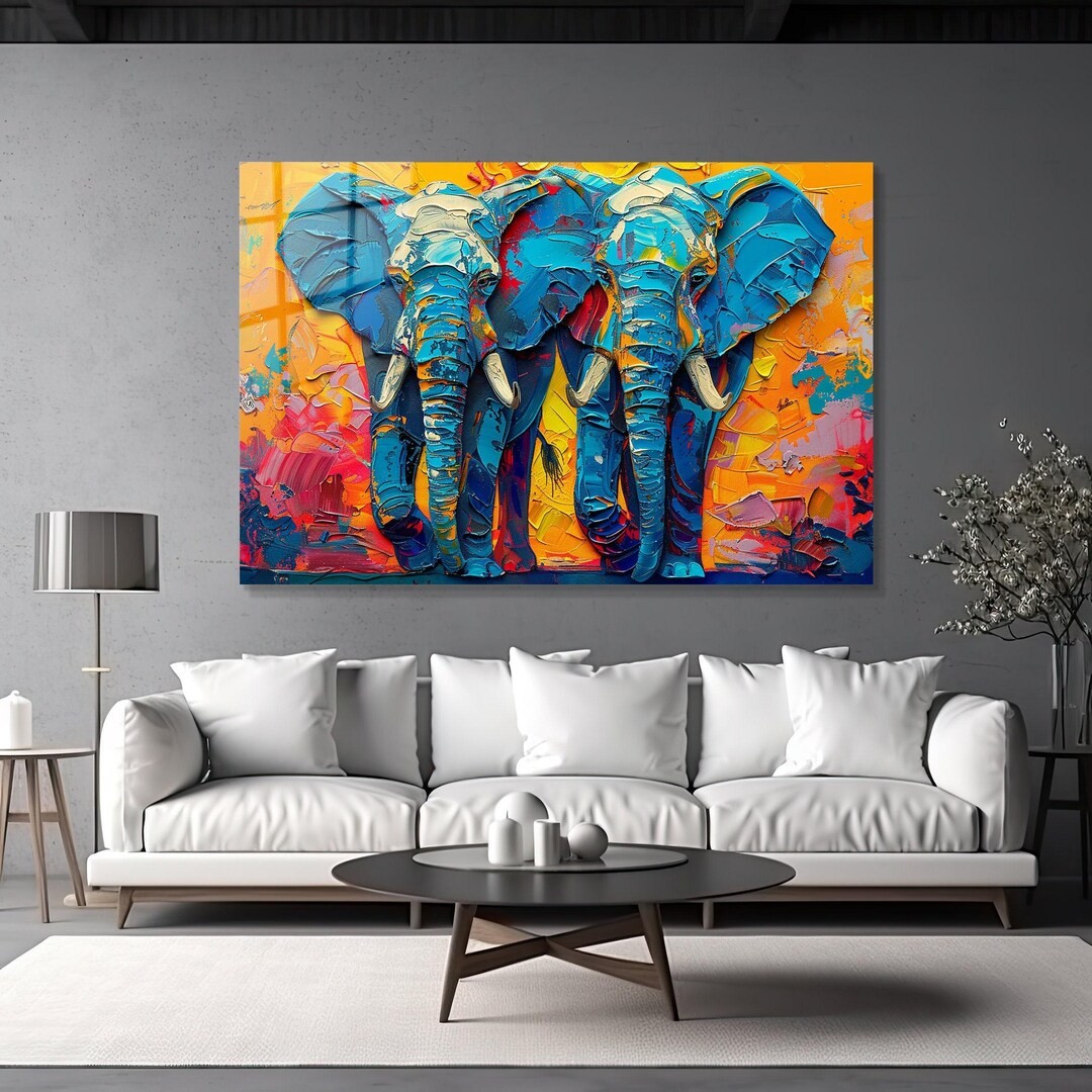 Colorful Elephant Wall Decor, Glass Wall Art, Pop Art Painting Print ...