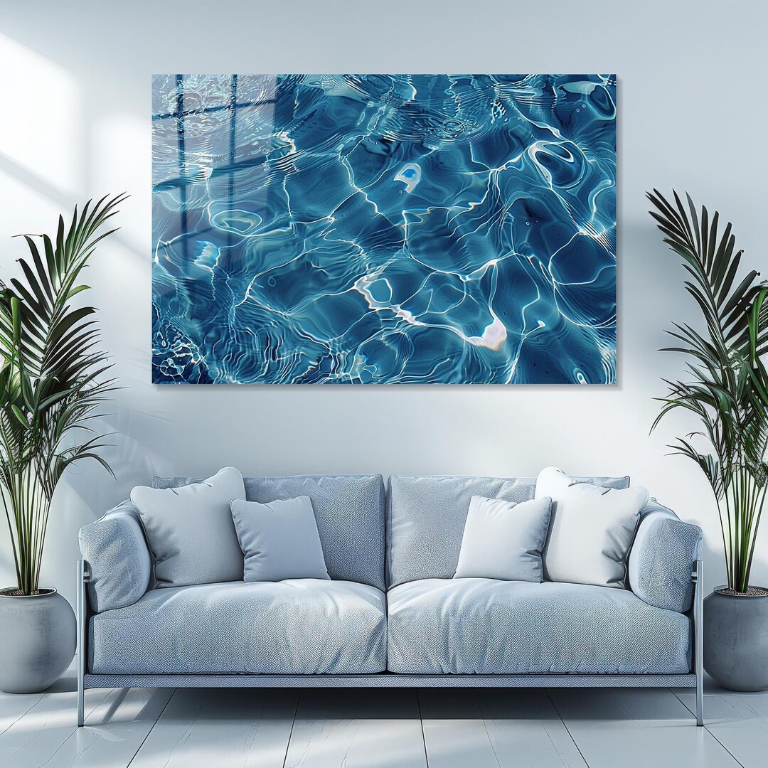 Blue Water Surface Texture Wall Art, Tempered Glass Print, Pure Color ...