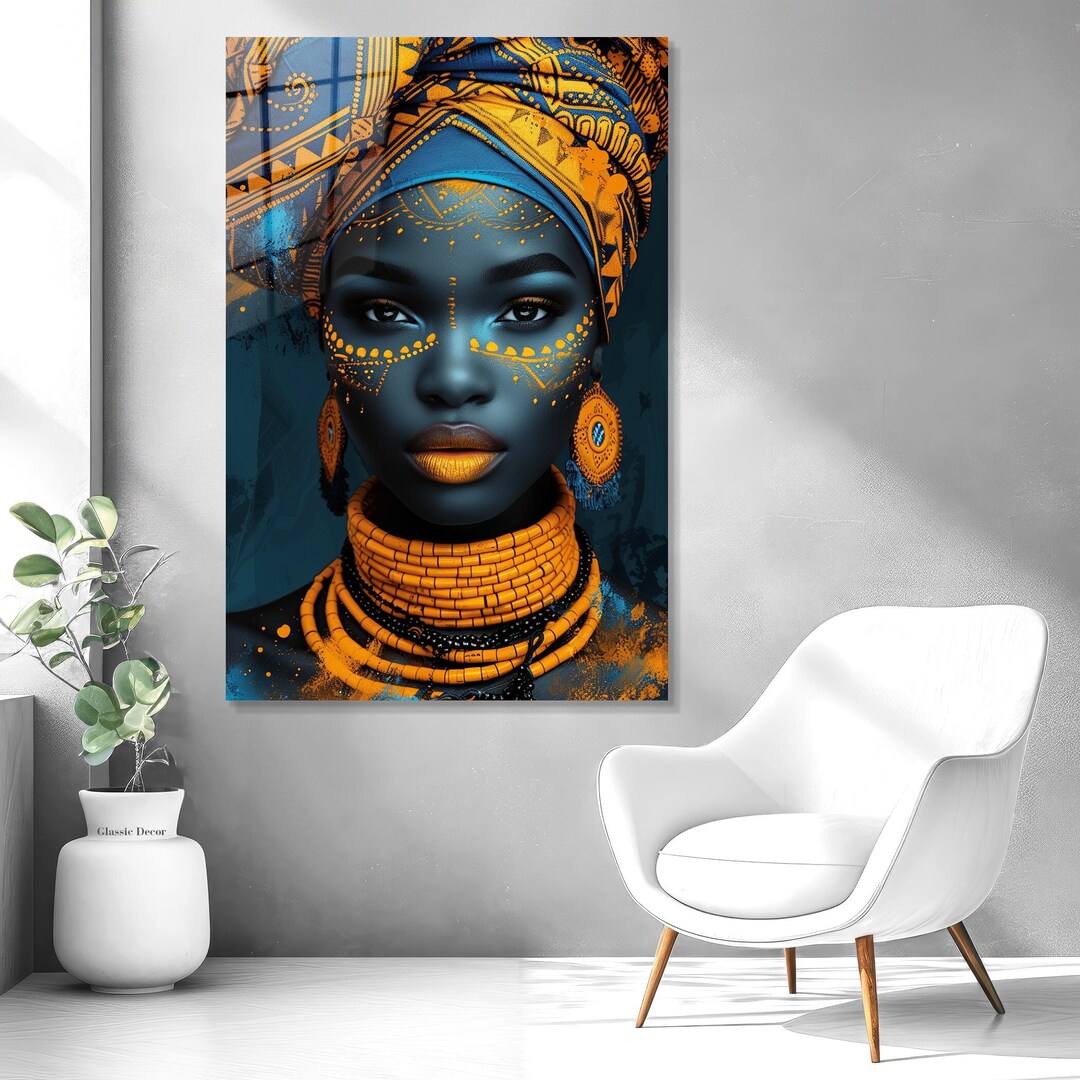 Tempered Glass Wall Art, African Woman, Colorful Wall Decor, Black ...