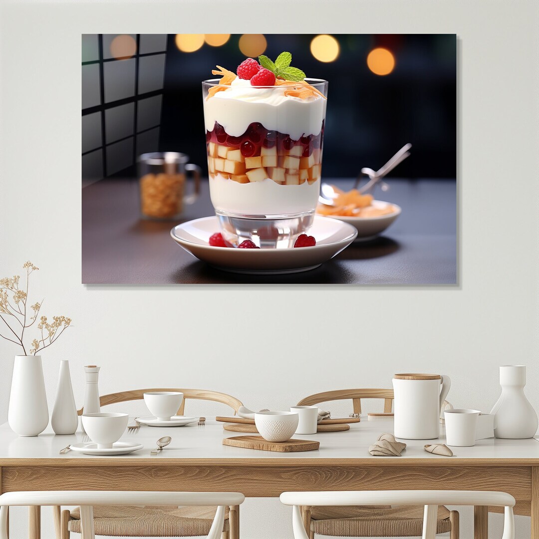 Kitchen Wall Decor, Cup of Dessert Wall Art, Cafe Decor, Tempered Glass ...