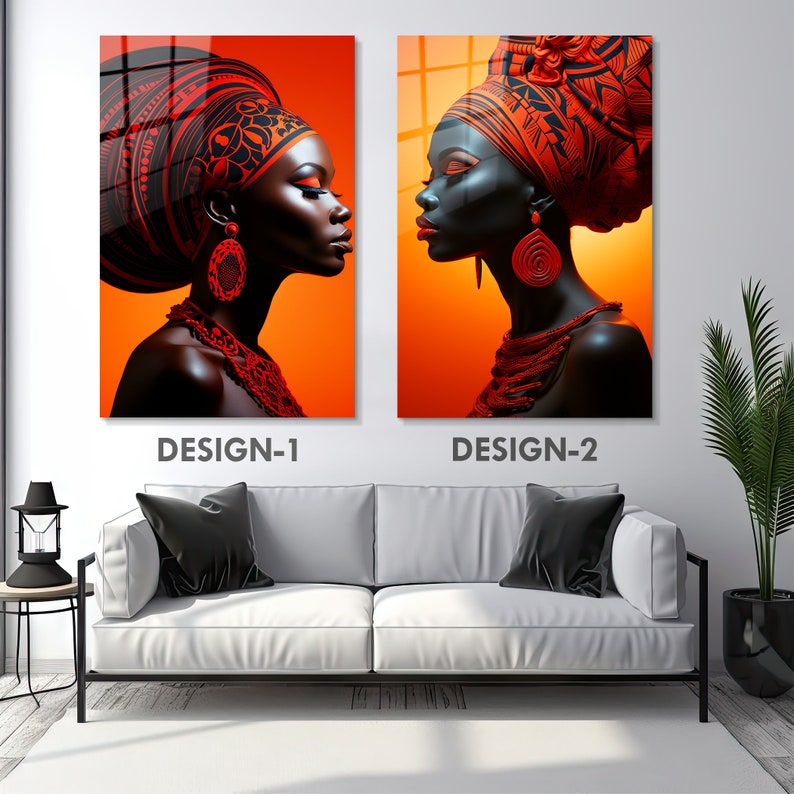 Black Woman Glass Wall Art Decor Traditional African Woman Art Black