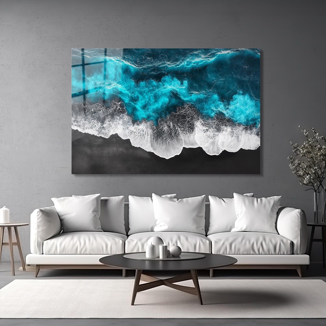 Ocean Wave Wall Art, Tempered Glass Wall Decor, Large Colorful Living ...