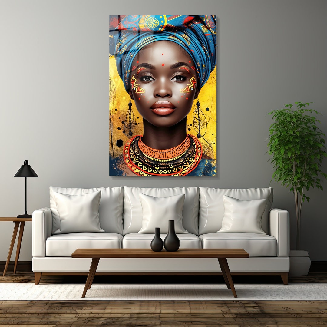 African Woman Wall Art Black Girl Portrait Colorful Large Wall Decor