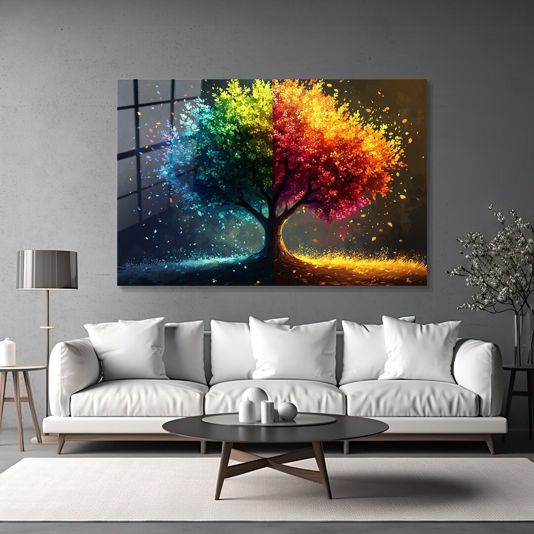 Colorful Tree Wall Art, Glass Wall Art for Living Room, Adaptable ...
