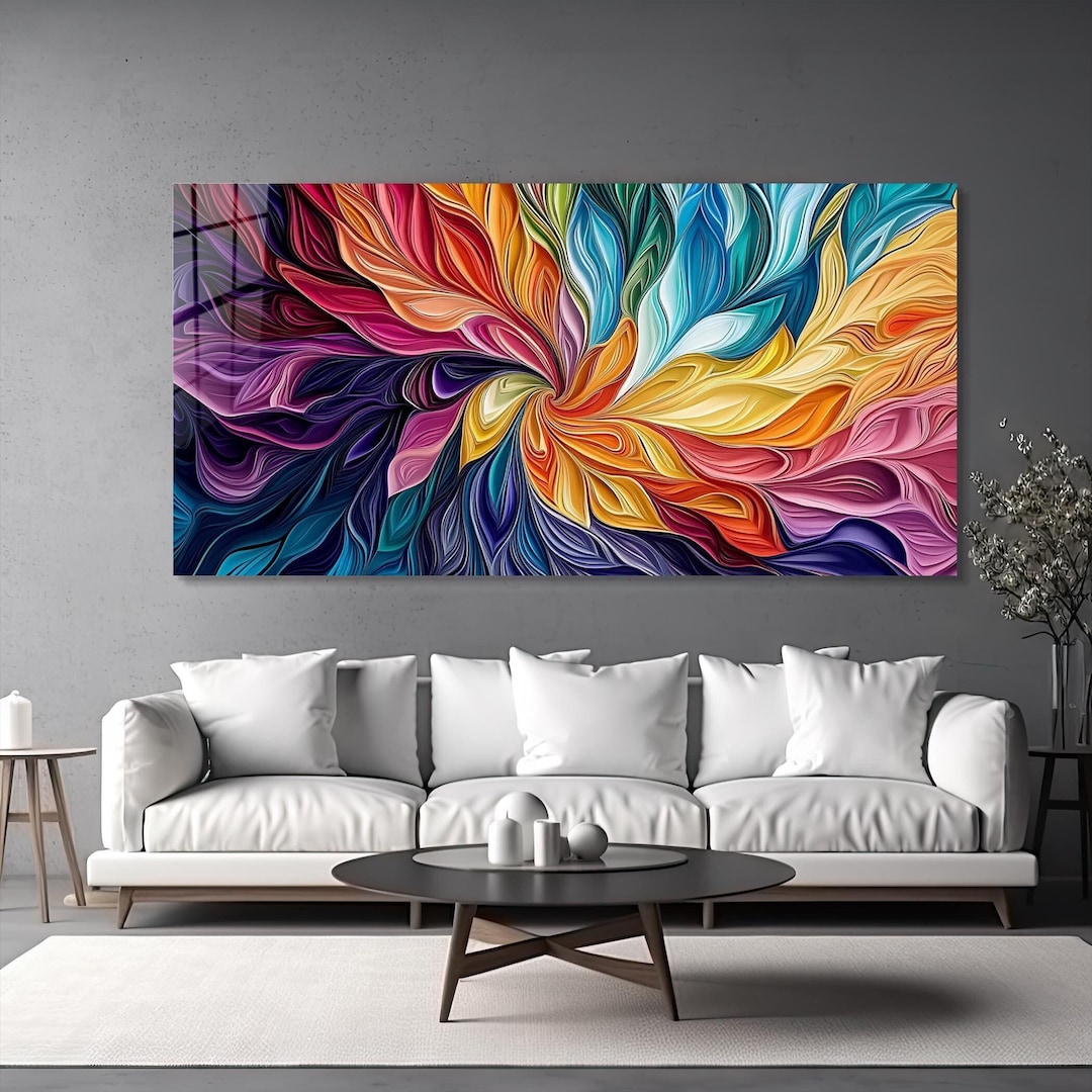 Large Vivid Colorful Glass Wall Art, Modern Living Room Wall Decor ...
