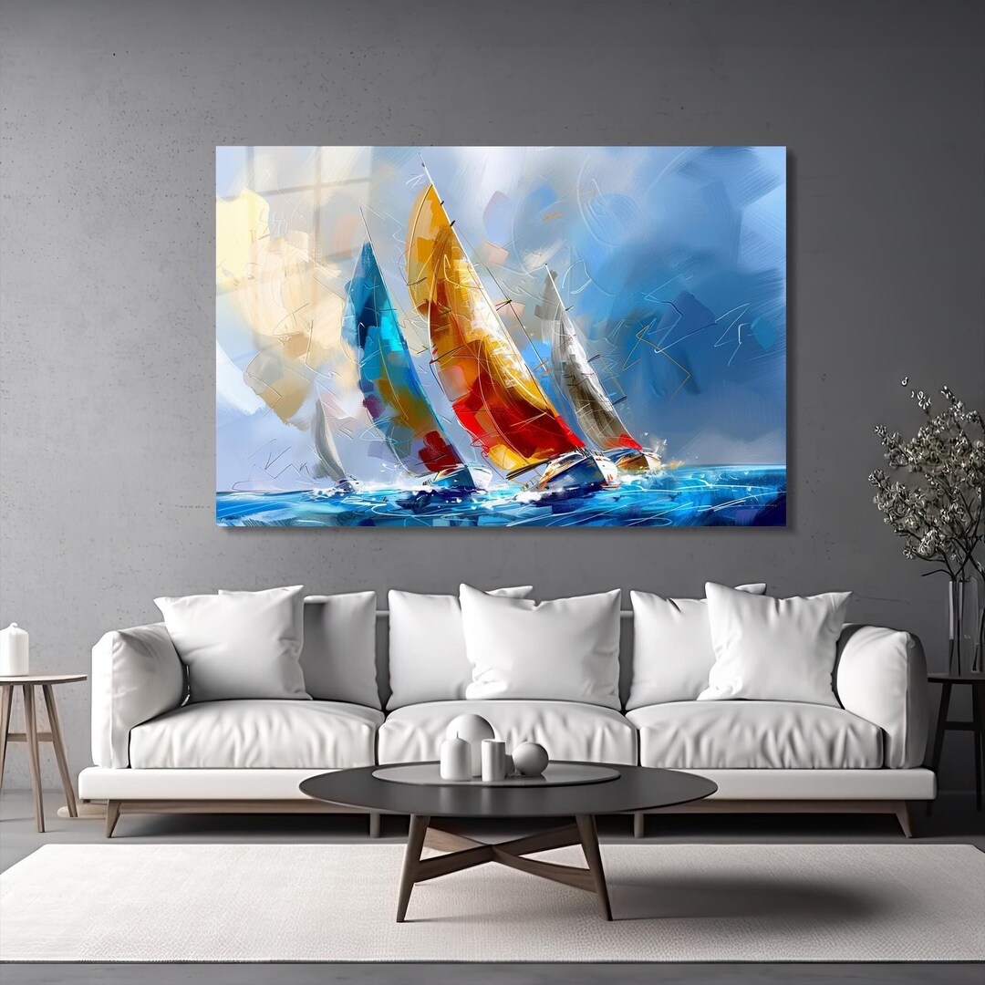 Tempered Glass Sailing Boats Wall Art, Colorful Nautical Seascape - Etsy UK
