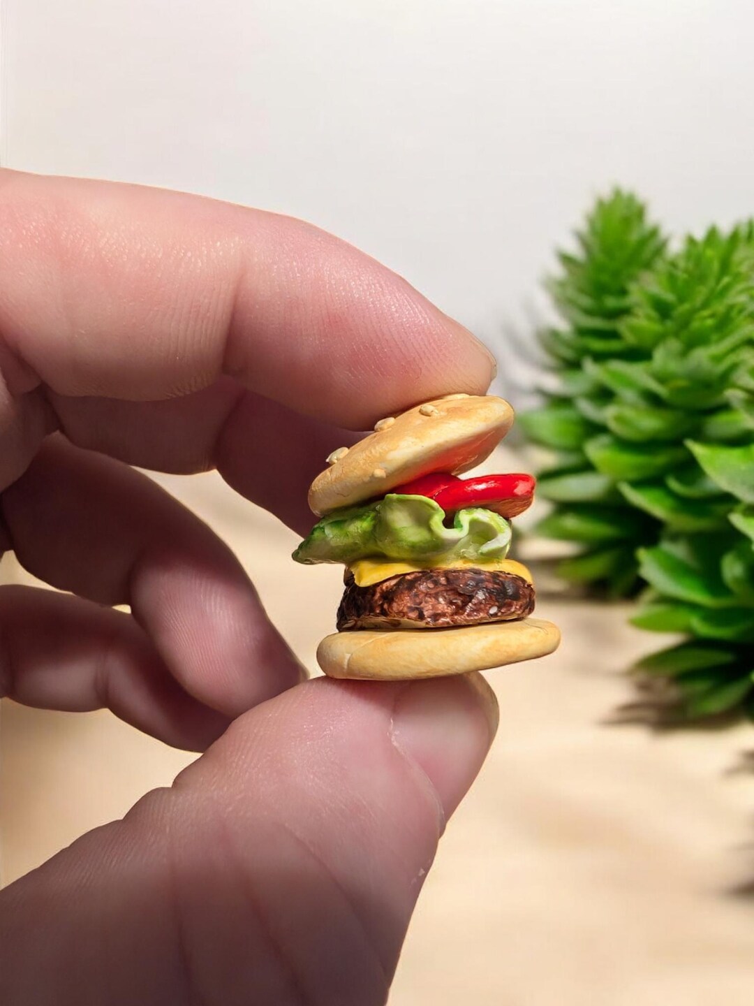 Miniature Cheeseburger Charm, Mini Food Keychain, Handmade Fake Food ...