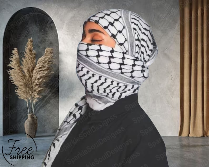 Palestinian Keffiyeh Shemagh Scarf, Traditional Arab Style Head Scarf ...