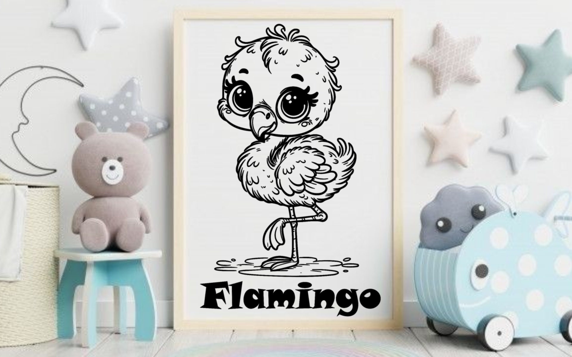 Cute Flamingo SVG & Jungle Animals for Kids - Doodle Coloring Book PNG ...