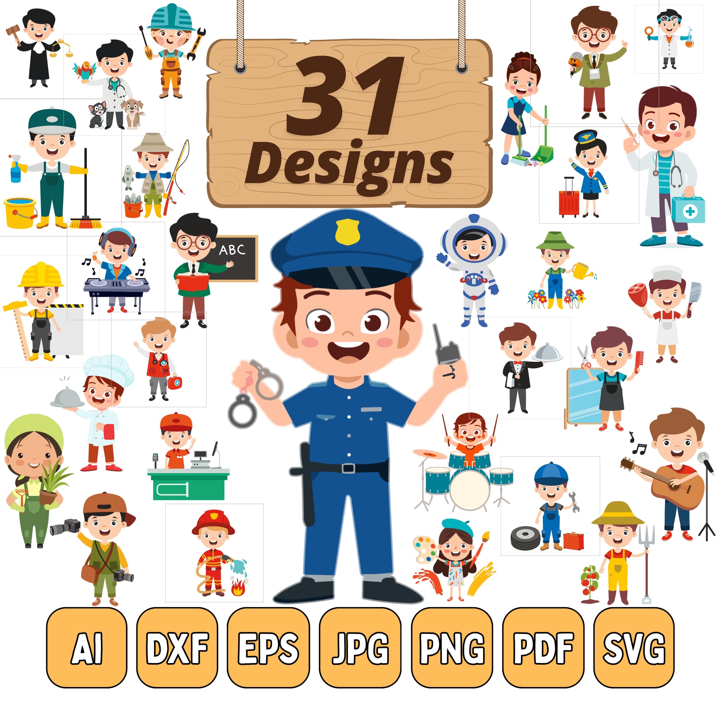 31 Occupation Kids SVG Bundle - Professions Clipart Set for Crafting ...