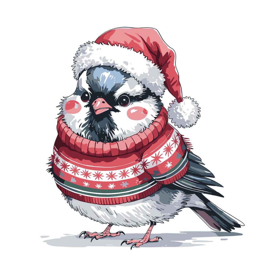 Christmas Bird SVG, Cute Bird in Santa Hat, Holiday Clipart, Festive ...