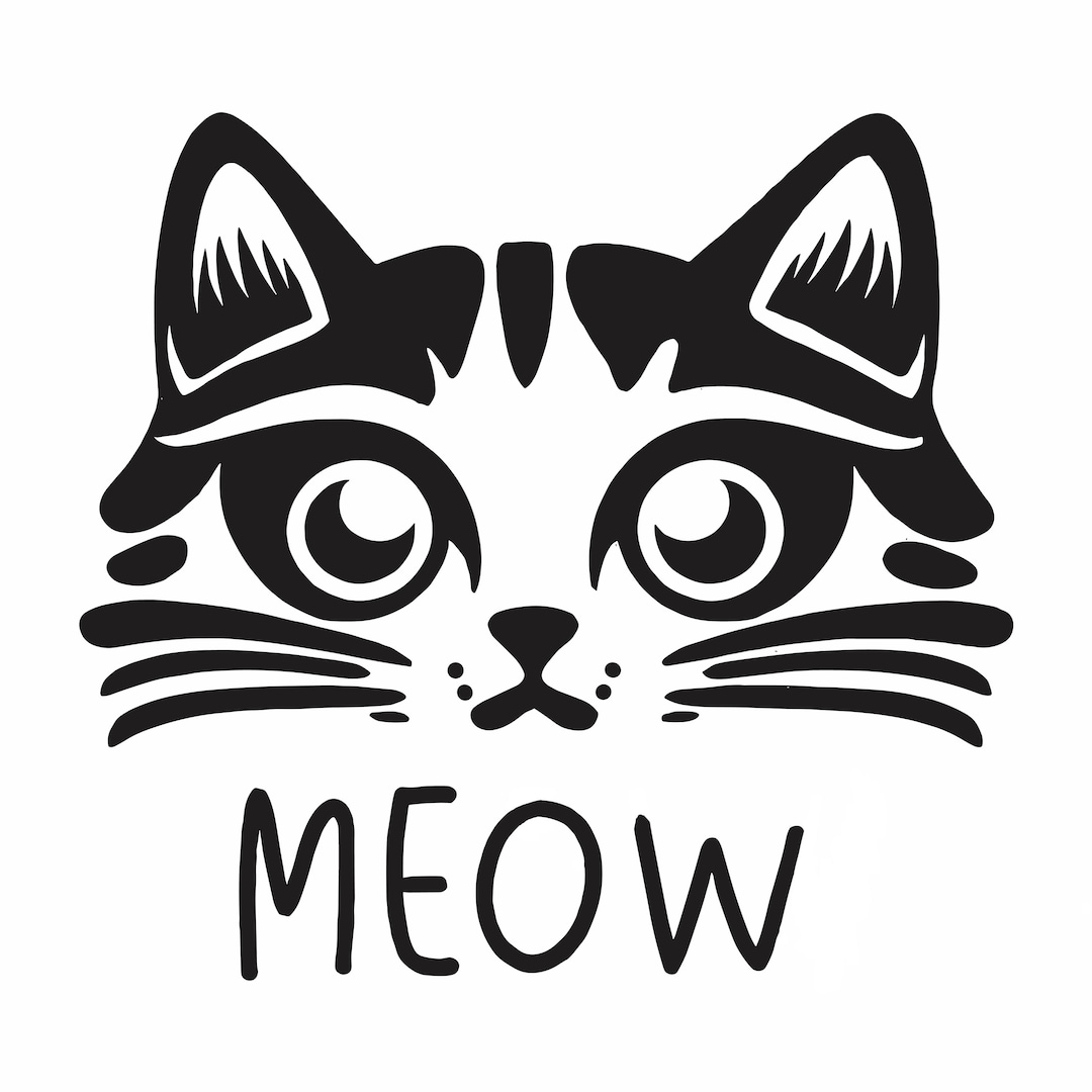 Meow Cat Face Clipart SVG, Cute Kitty Silhouette Digital Art for Crafts ...