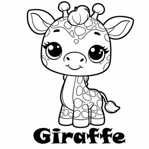 Cute Giraffe SVG PNG, Animal Coloring Book Pages, Kids Digital Art ...