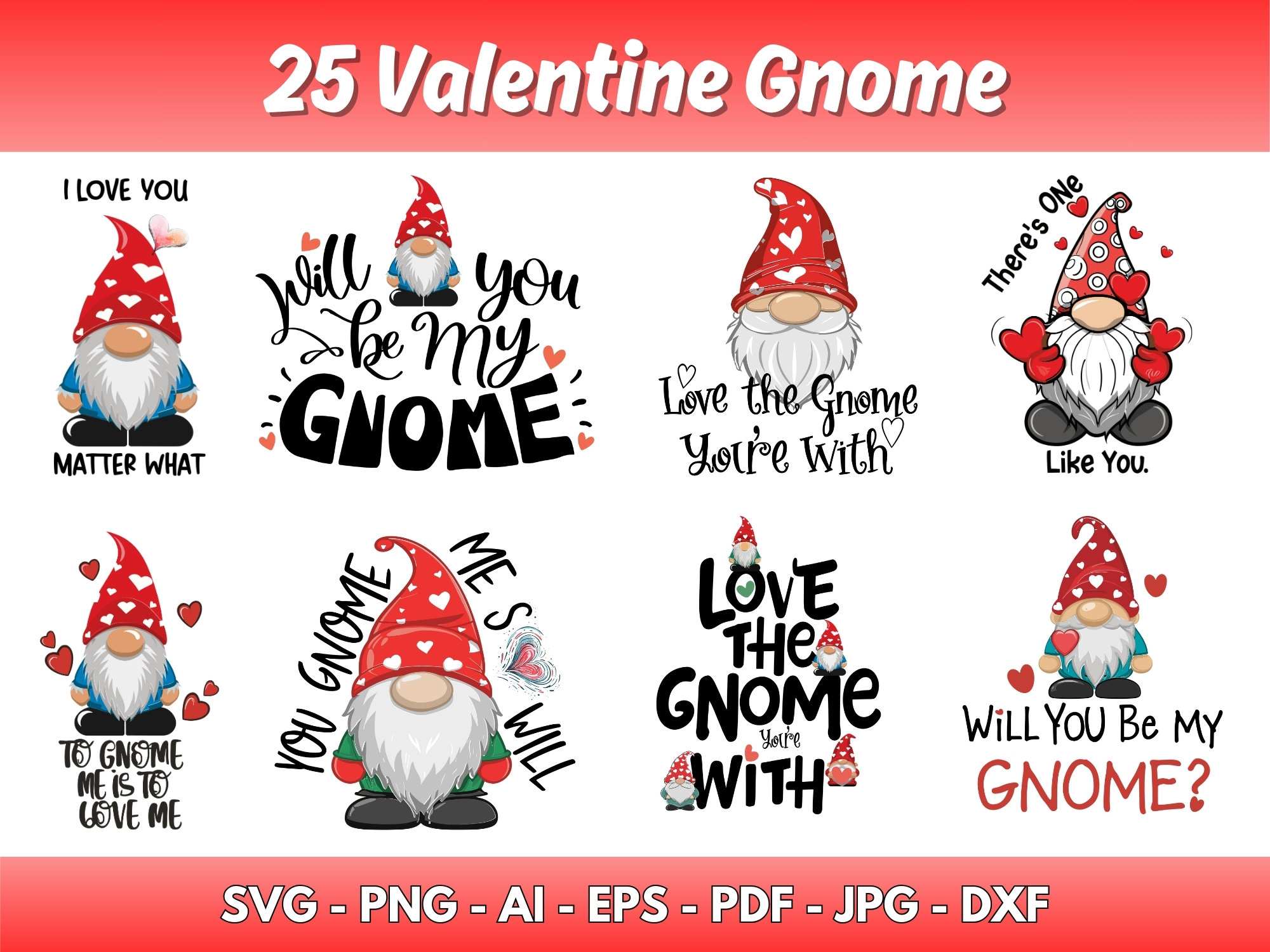 Valentine Gnomes SVG Bundle, Gnomes Svg, Valentine's Day Gnomes Svg ...