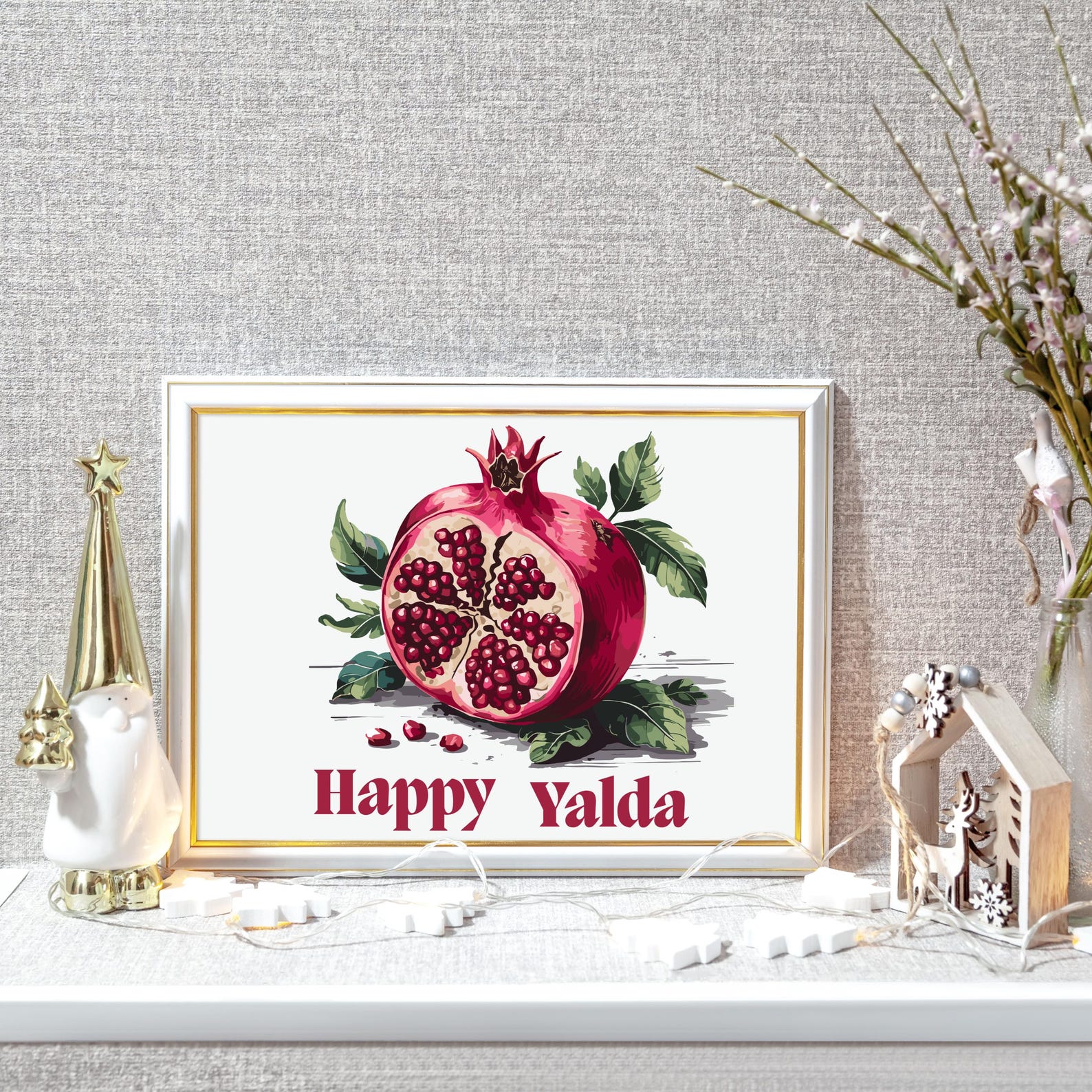 Happy Yalda Design, Pomegranate & Watermelon Clipart, Persian Winter ...