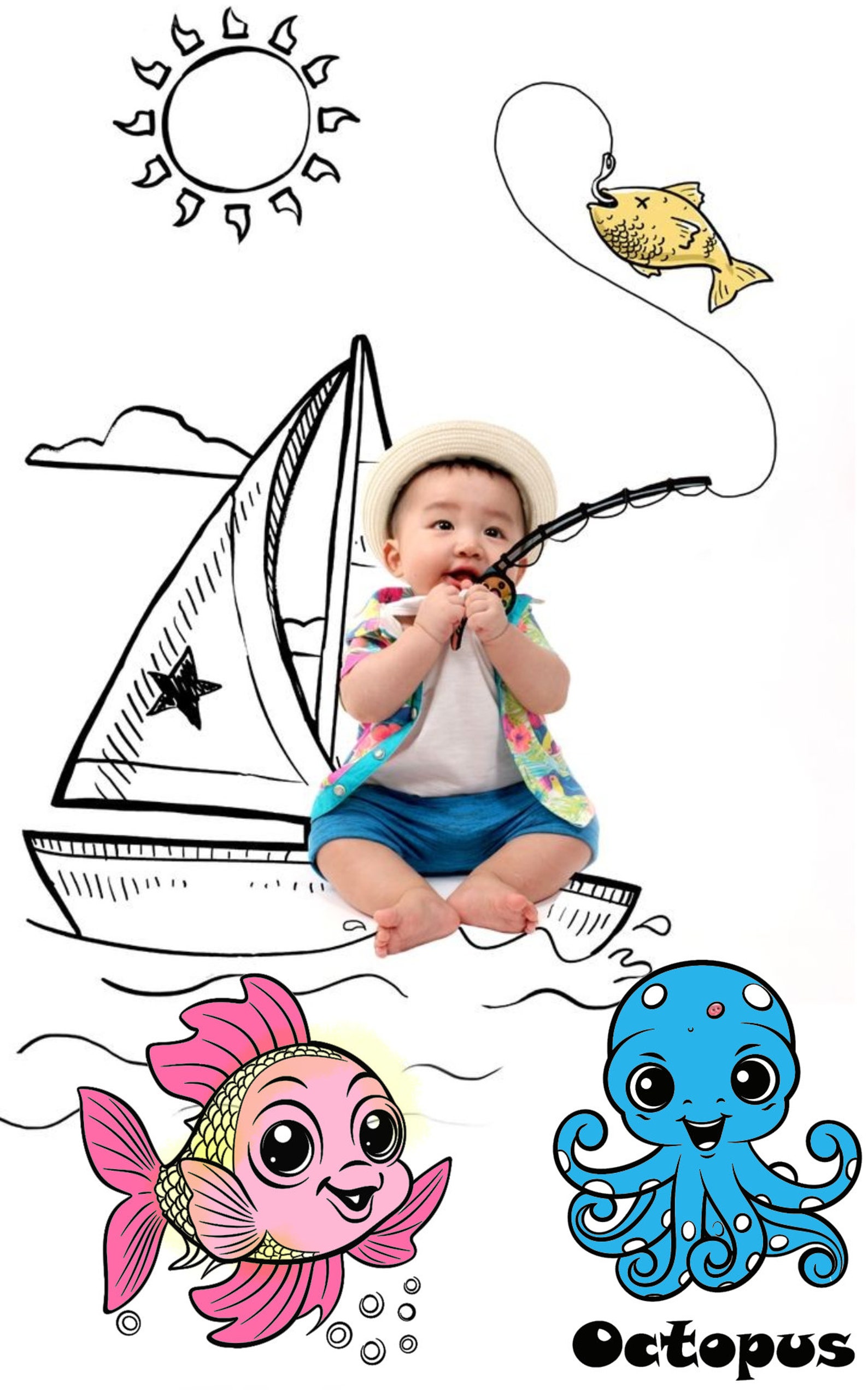 Cute Octopus SVG for Kids, Doodle Sea Animals PNG, Octopus Coloring ...