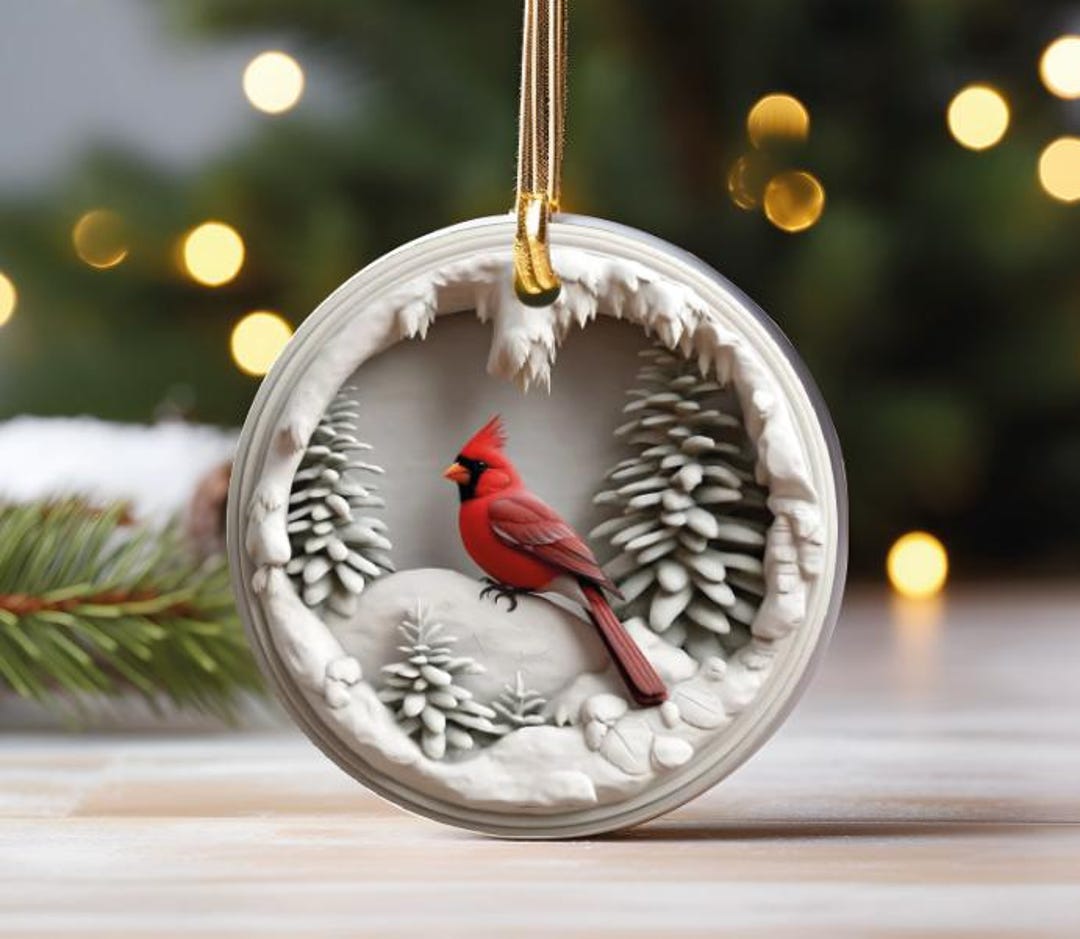 Cardinal Bird Christmas Ornament: Double-sided Porcelain Tree ...
