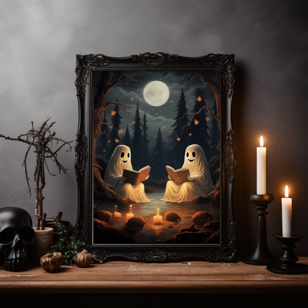 Ghost Reading Books Wall Art Ghost Book Art Print Ghost - Etsy