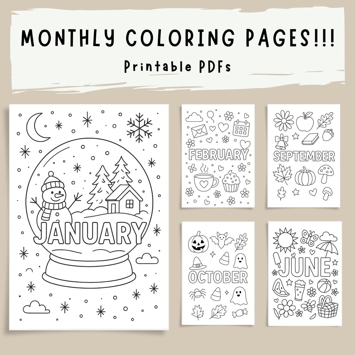 Monthly Coloring Pages Bundle – 12 Seasonal Printable Coloring Sheets ...