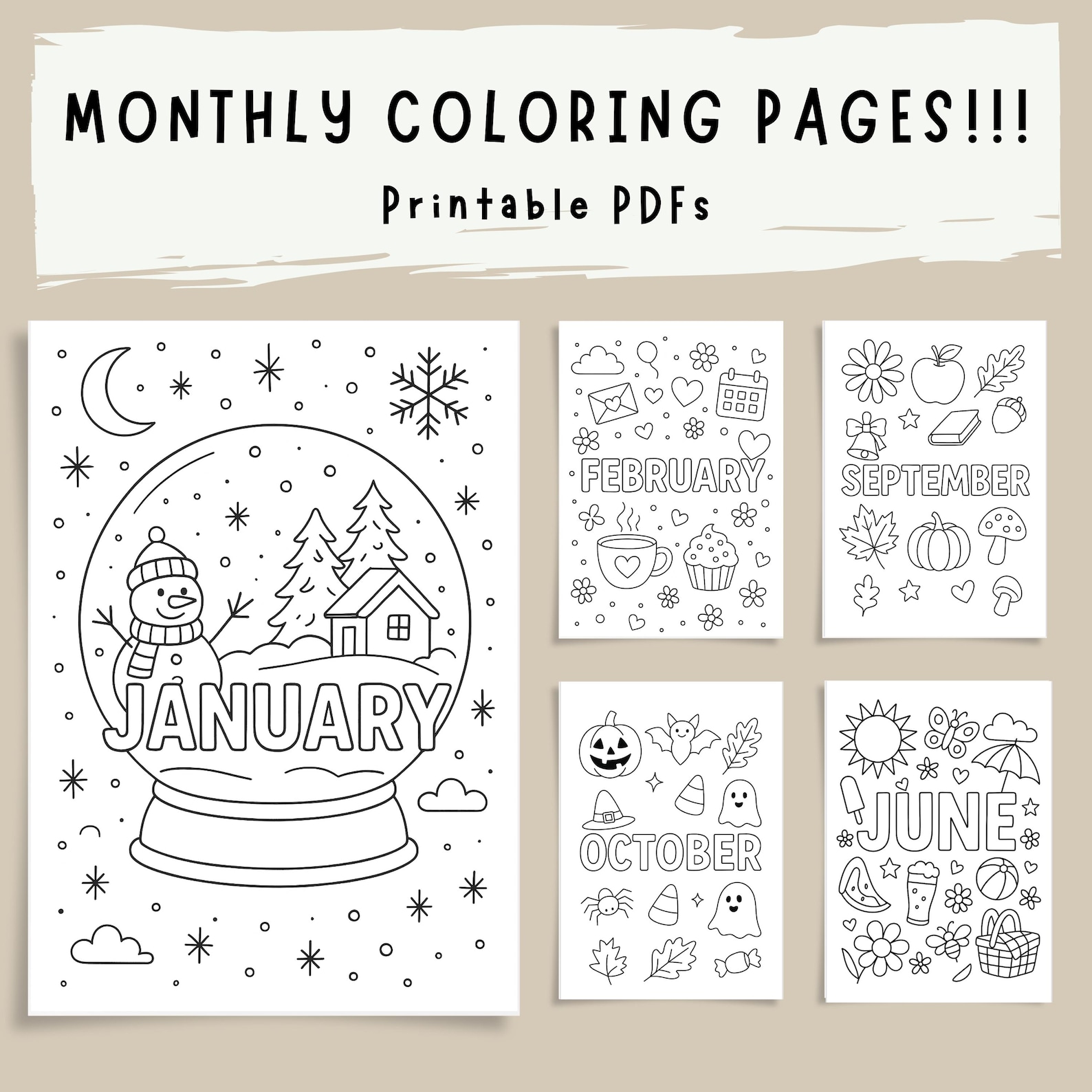 Monthly Coloring Pages Bundle – 12 Seasonal Printable Coloring Sheets ...