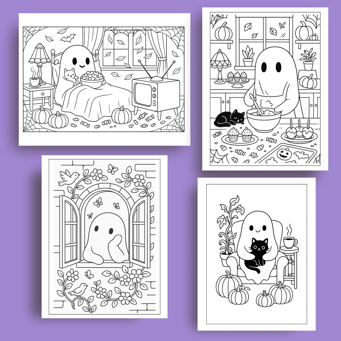 Cute Ghost Coloring Book | Cozy Spooky Halloween and Fall Coloring ...