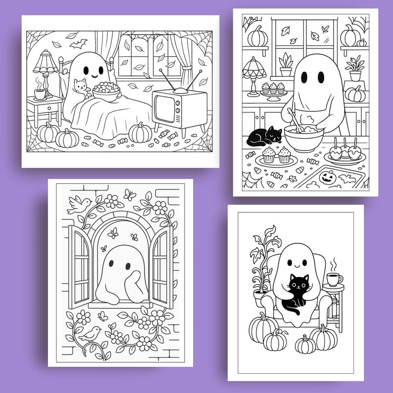 Cute Ghost Coloring Book | Cozy Spooky Halloween and Fall Coloring ...