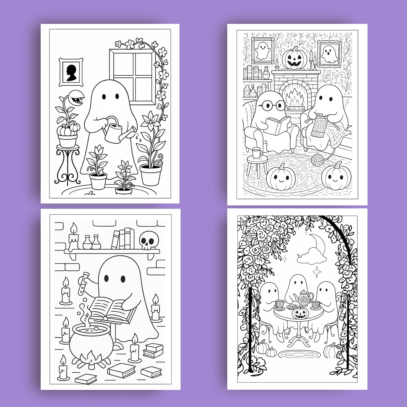 Cute Ghost Coloring Book | Cozy Spooky Halloween and Fall Coloring ...