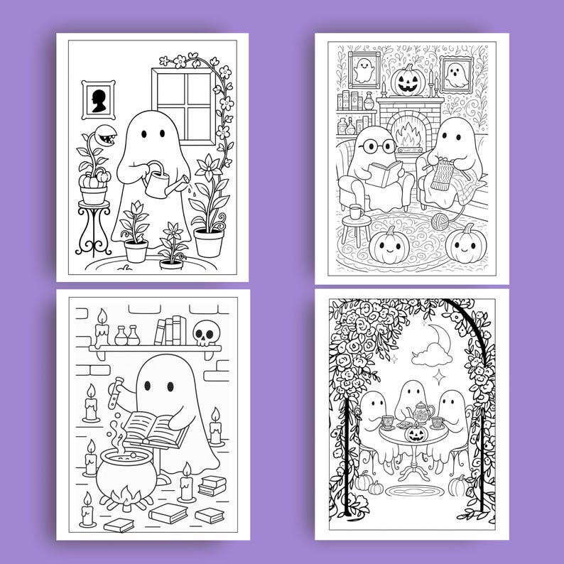 Cute Ghost Coloring Book | Cozy Spooky Halloween and Fall Coloring ...