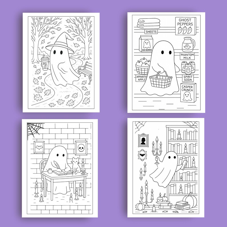 Cute Ghost Coloring Book | Cozy Spooky Halloween and Fall Coloring ...