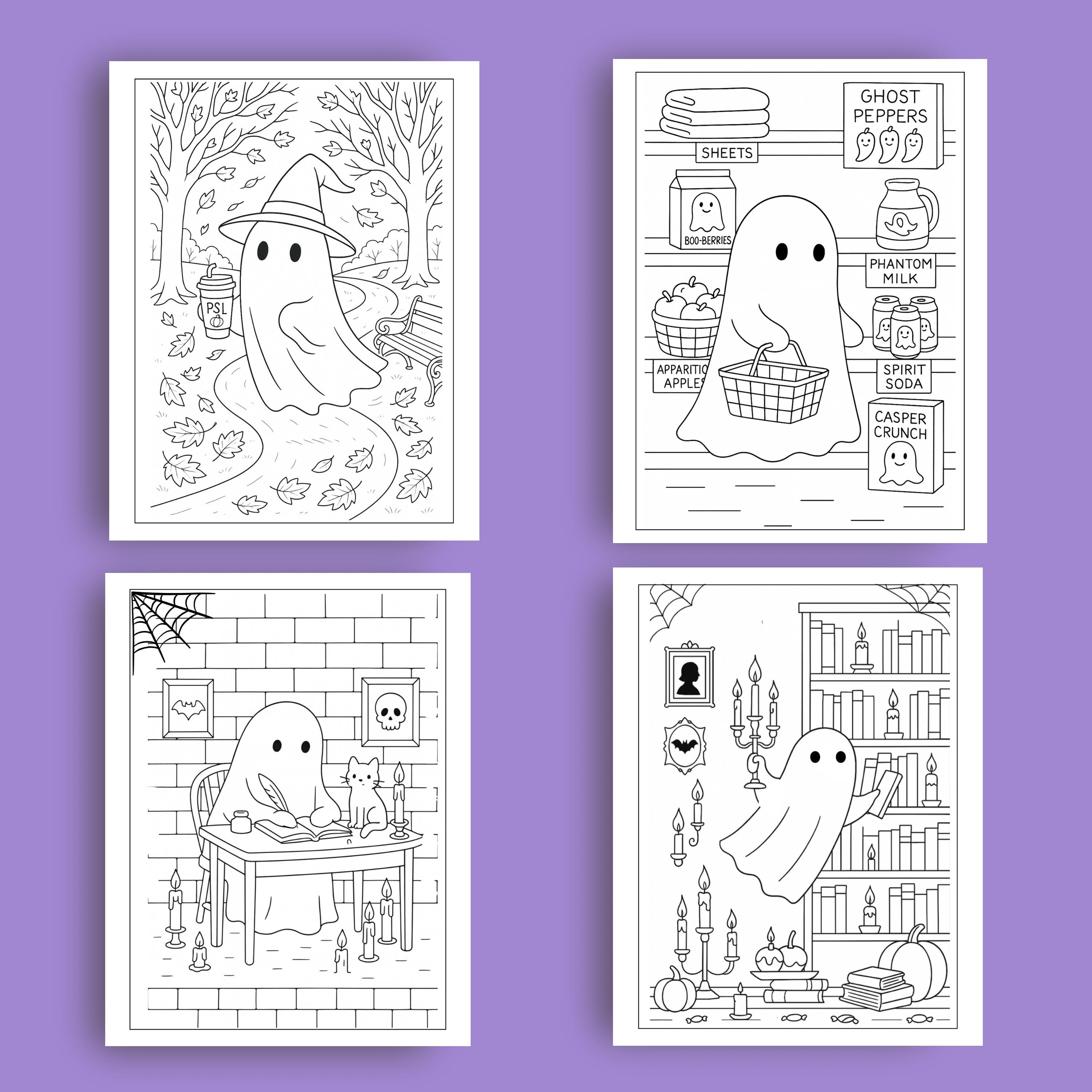 Cute Ghost Coloring Book | Cozy Spooky Halloween and Fall Coloring ...