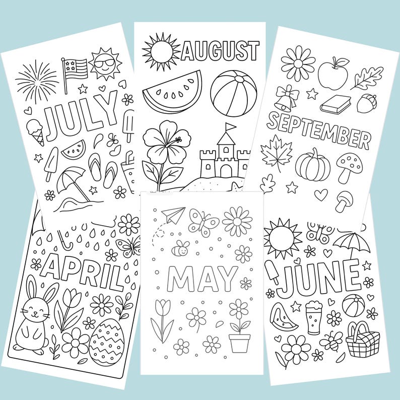 Monthly Coloring Pages Bundle – 12 Seasonal Printable Coloring Sheets ...