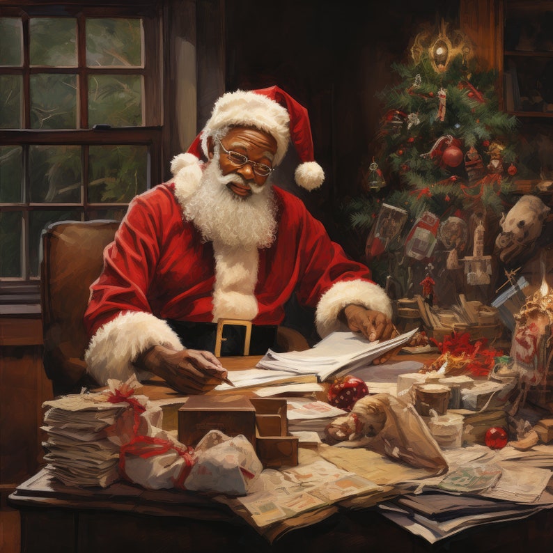 Black Santa Hi-res PNG Black Digital Art African American Santa Claus ...