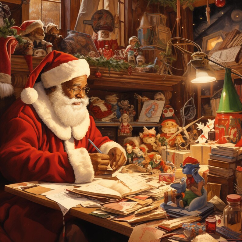 Black Santa | Hi-res PNG | Black Digital Art | African American Santa ...