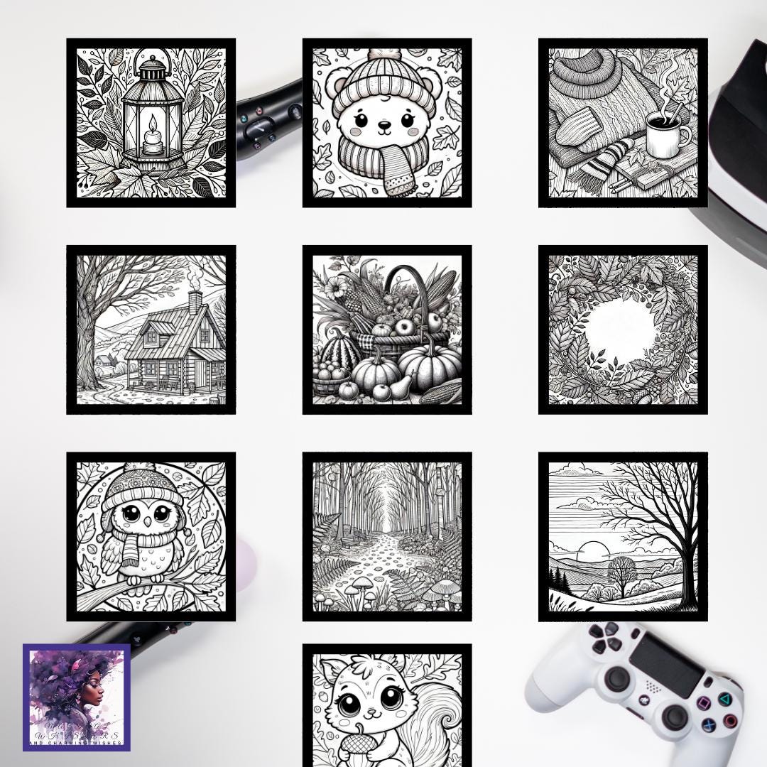 Fall-themed Coloring Pages | White and Black Edition | Cozy Autumn ...