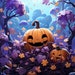 Digital Halloween Art Purple Foliage & Orange Expressive Pumpkin Bundle ...
