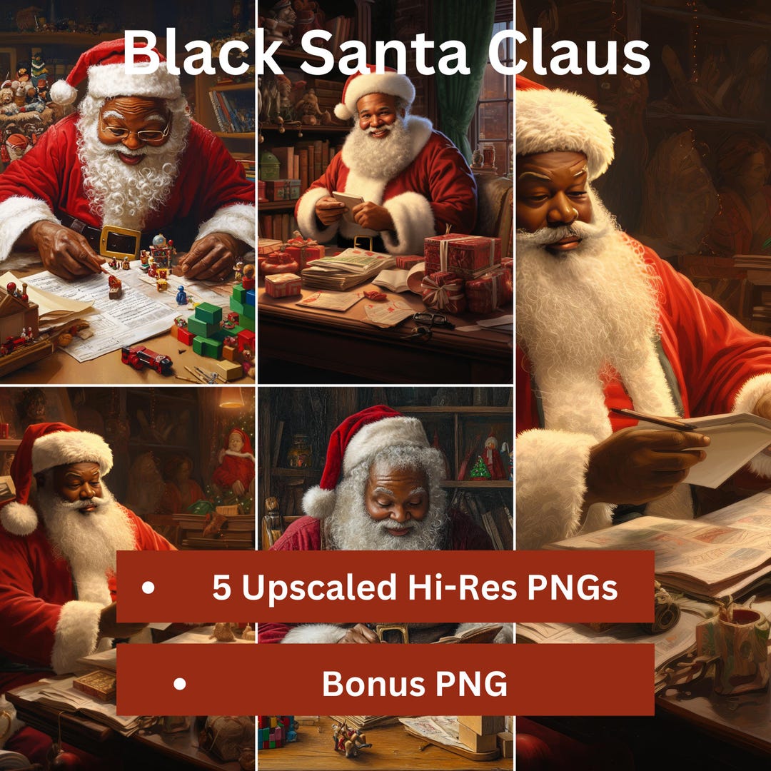 Black Santa | Hi-res PNG | Black Digital Art | African American Santa ...