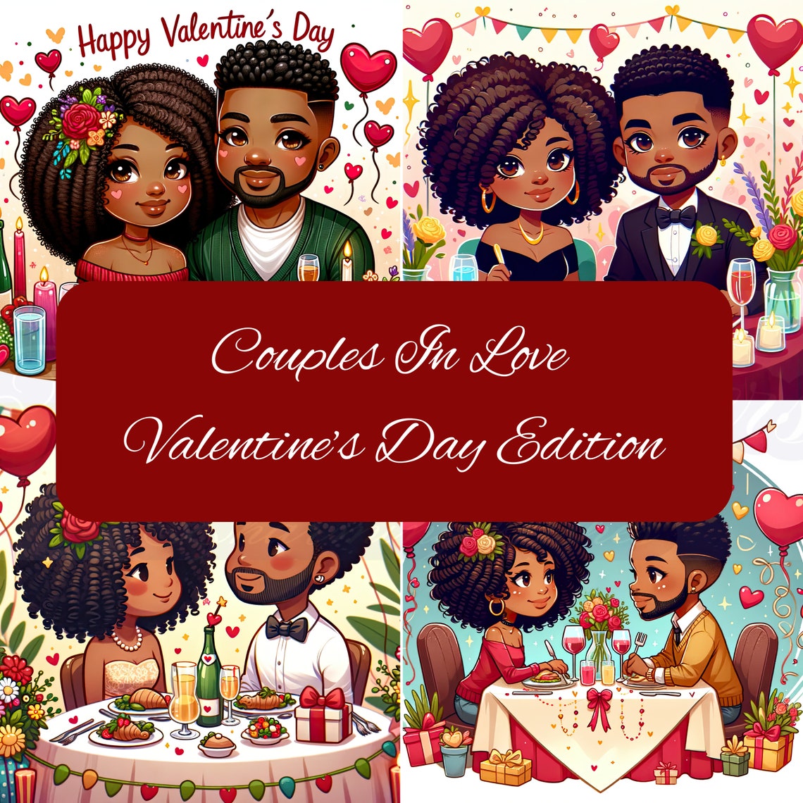 Black Digital Upscaled Art Couples in Love: Cherished Moments Black ...