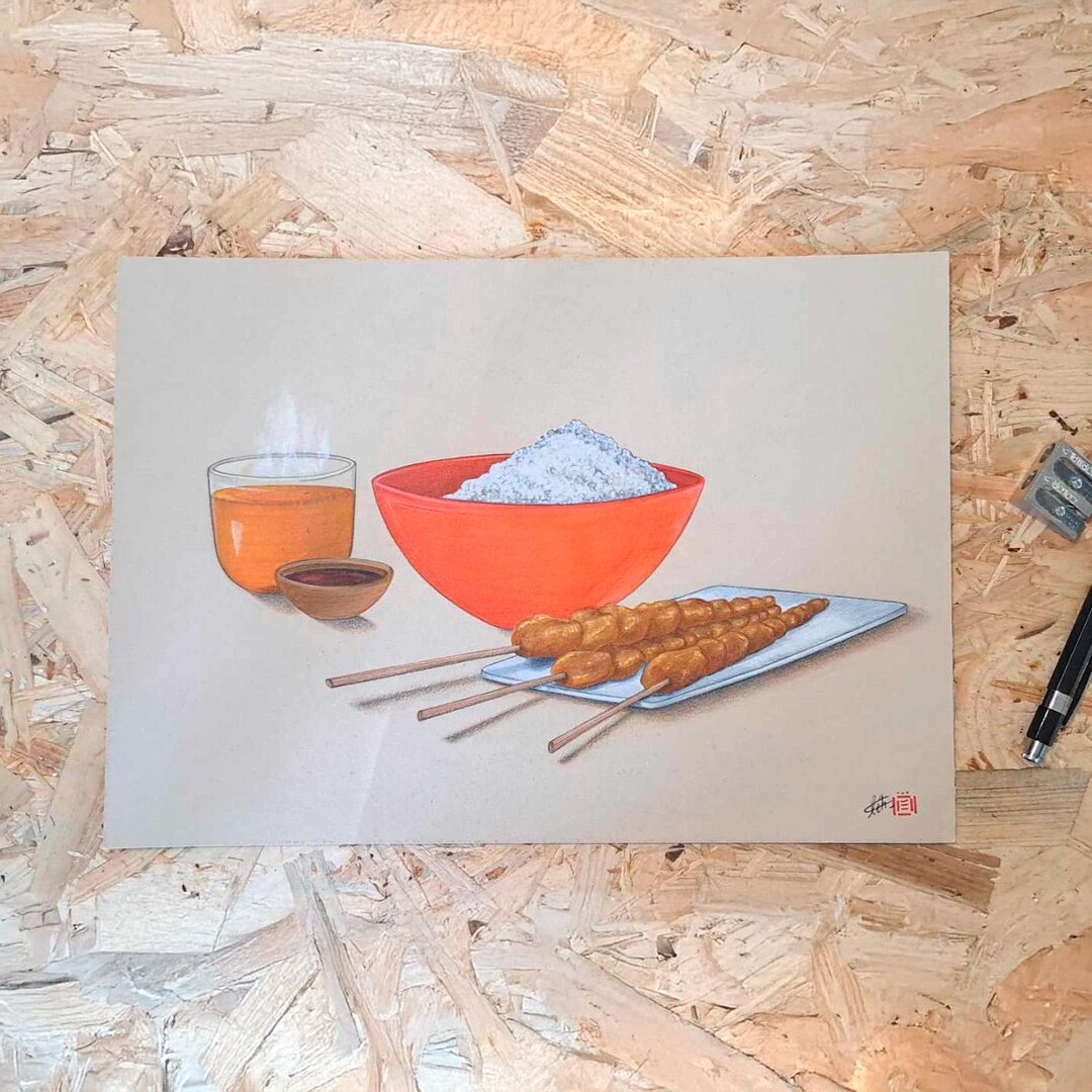 Yakitori Skewers / Drawing With Colored Pencils and Felt-tip Pens on ...
