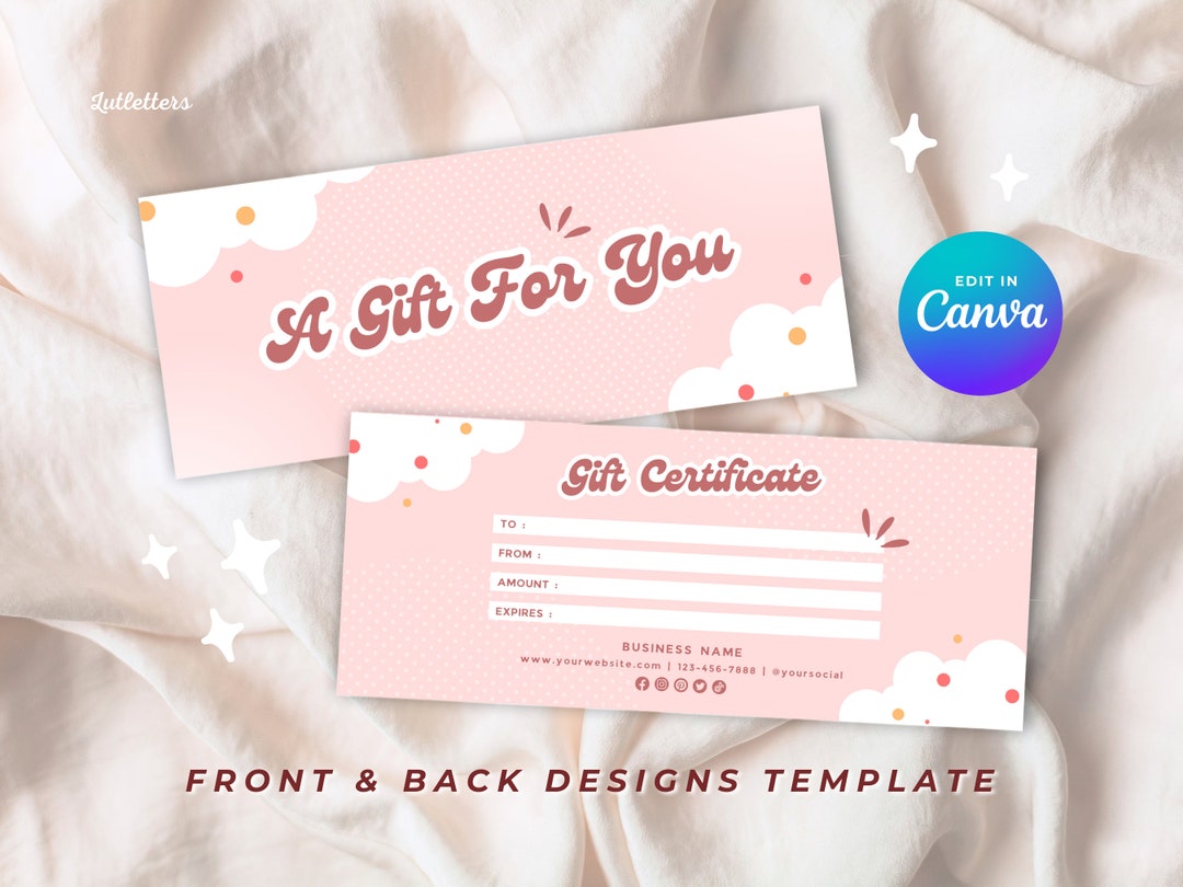 Retro Gift Certificate Template in Pink Colorful Patterncute - Etsy