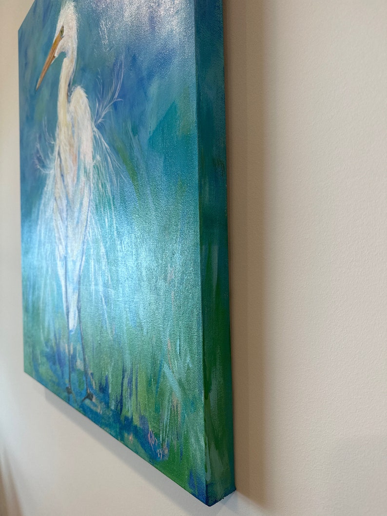 An Elegant Marsh 24”x30” Original Acrylic Egret Painting - Etsy