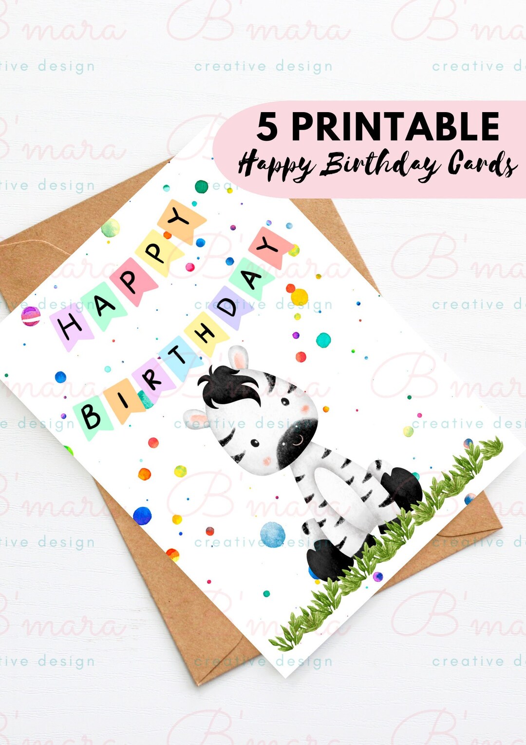 5 Printable Happy Birthday Cards - Etsy