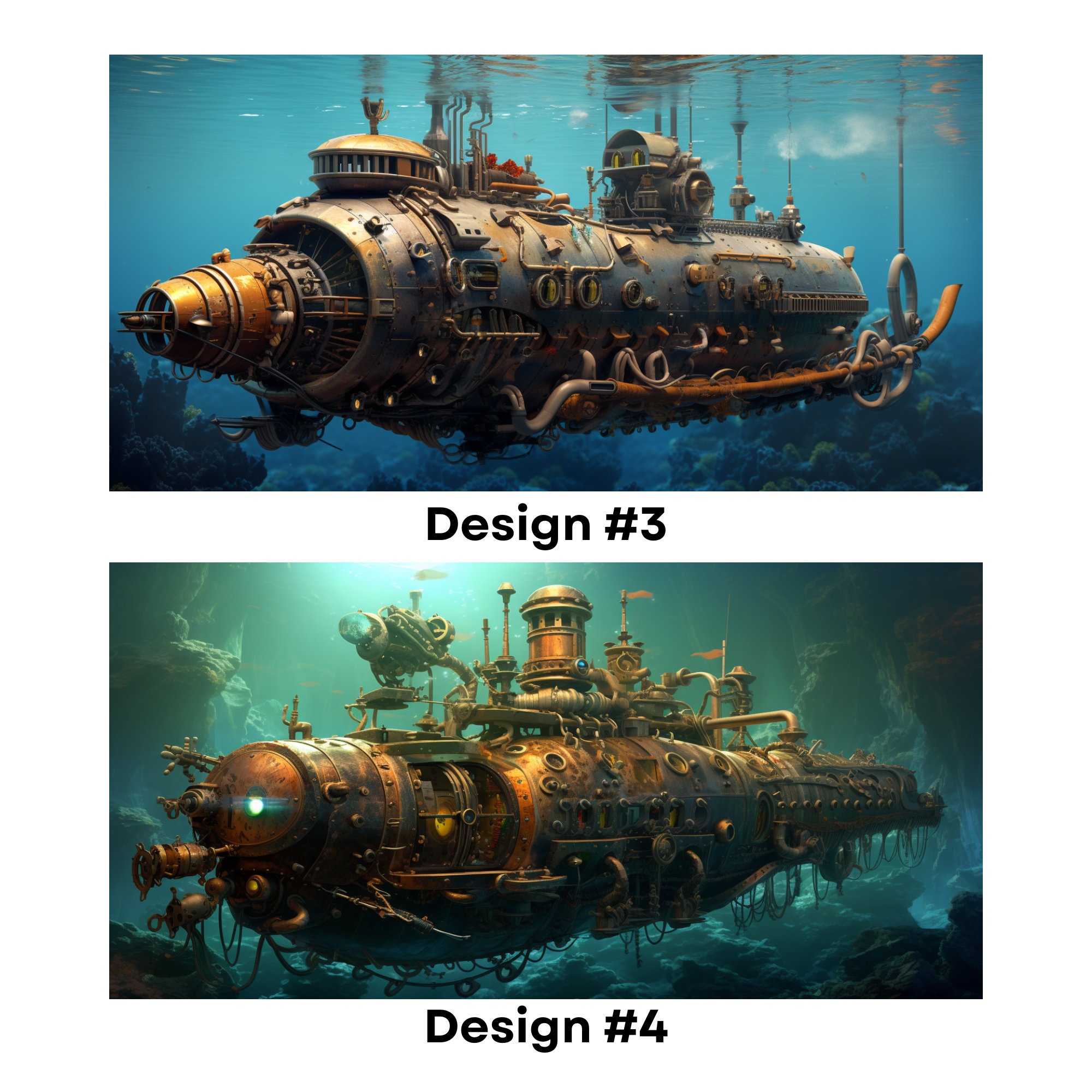 Steampunk Submarine Vehicle Desk Mat, Fantasy Steam Power Futuristic ...
