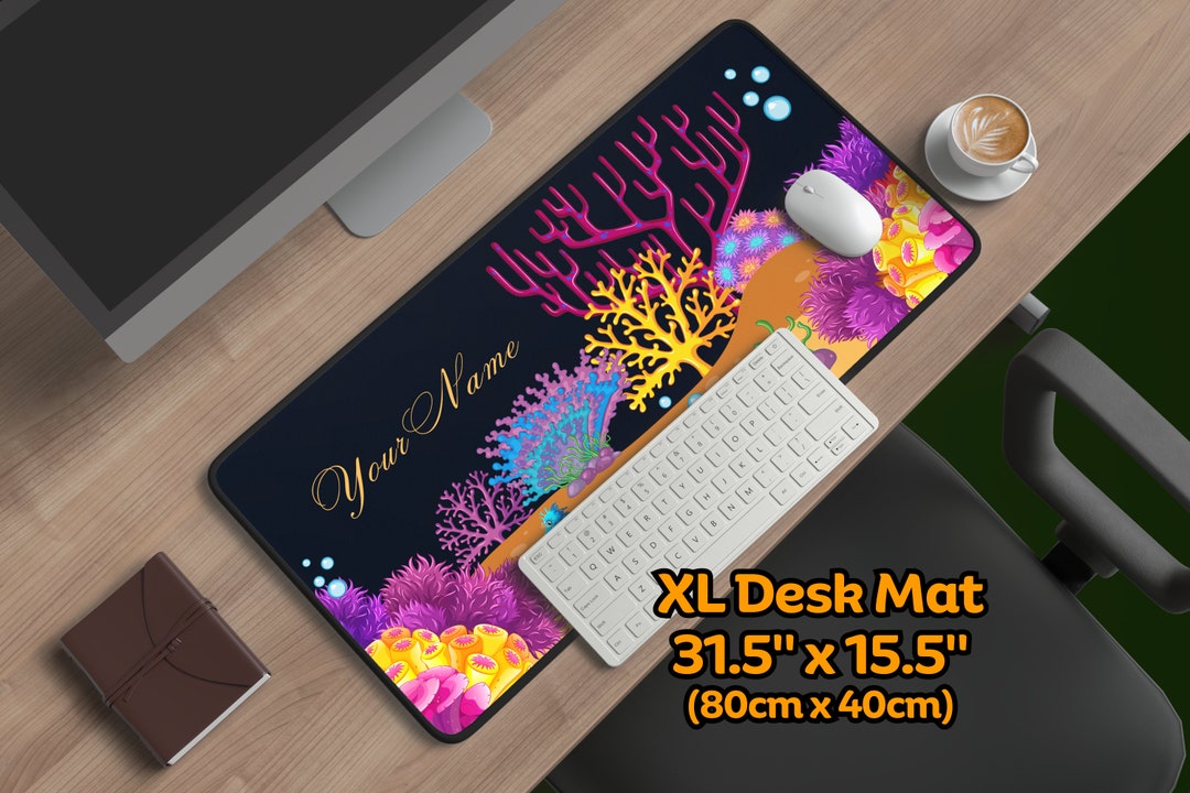Personalized Vibrant Undersea Desk Mat, Aquatic Ocean Reef Depths Mouse ...