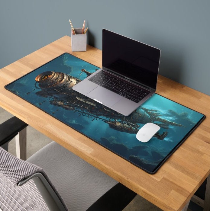 Steampunk Submarine Vehicle Desk Mat, Fantasy Steam Power Futuristic ...