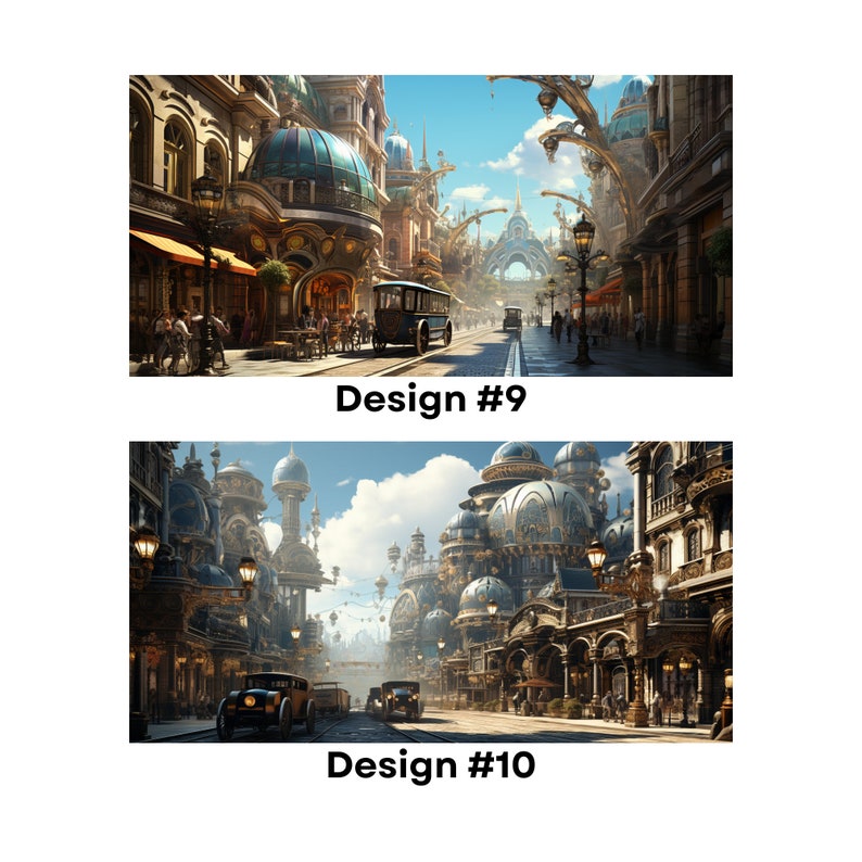 10 Steampunk Futuristic Streets Desk Mat, Fantasy Steam Power Vehicles ...