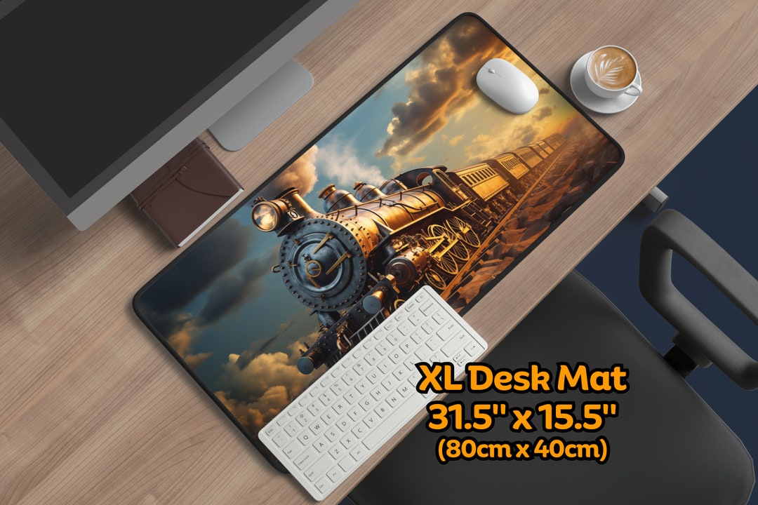 Steampunk Futuristic Train Desk Mat, Fantasy Steam Power Locomotive ...